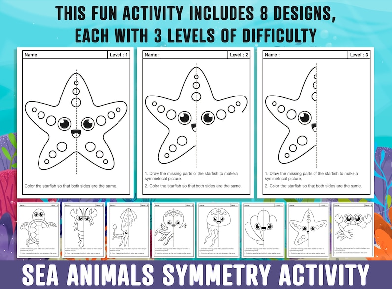 Sea Animals Symmetry Worksheet, Sea Animals Theme Lines of Symmetry ...