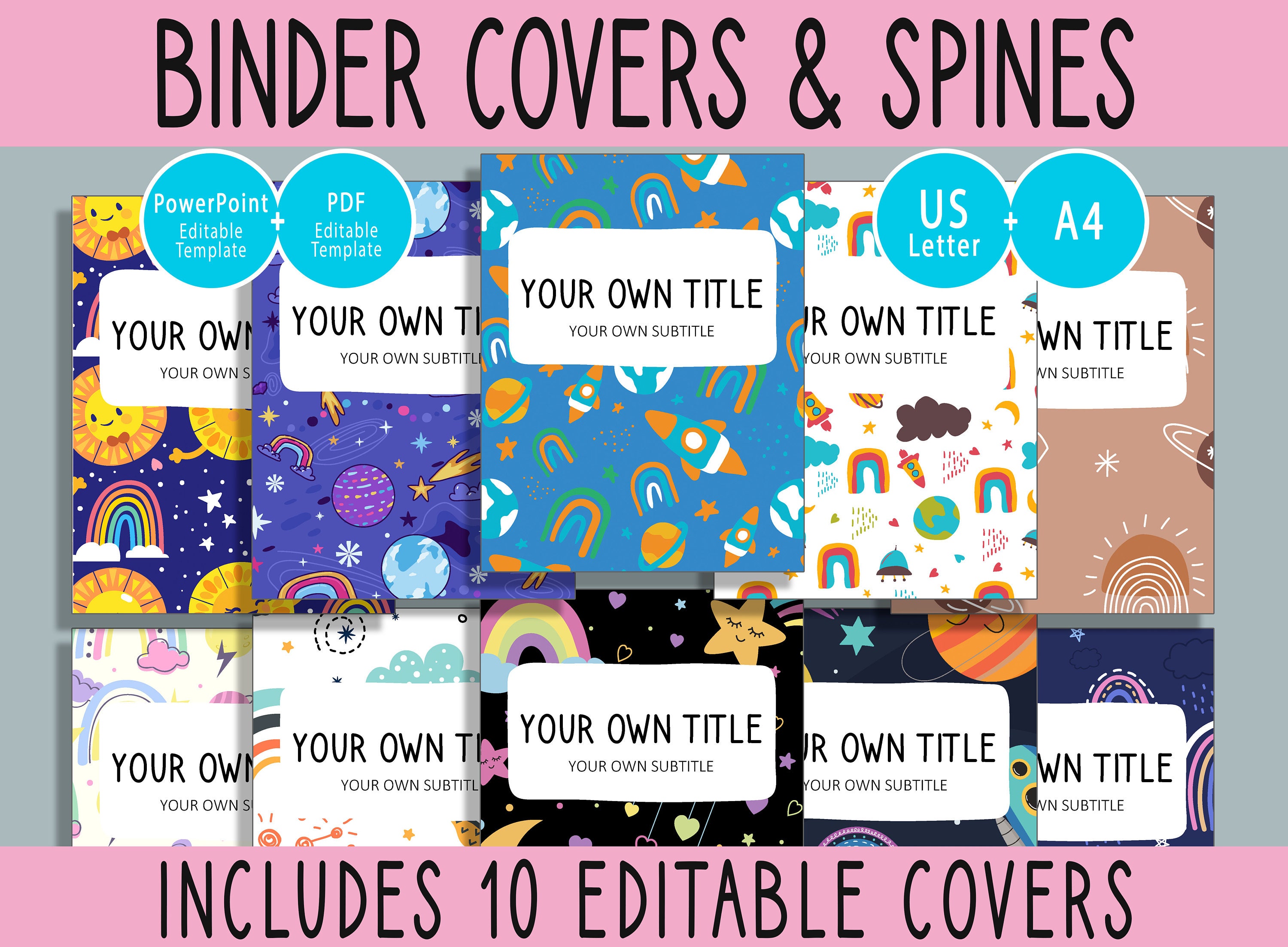 10 Editable Rainbow and Space Binder Covers Includes 1 1.5 - Etsy