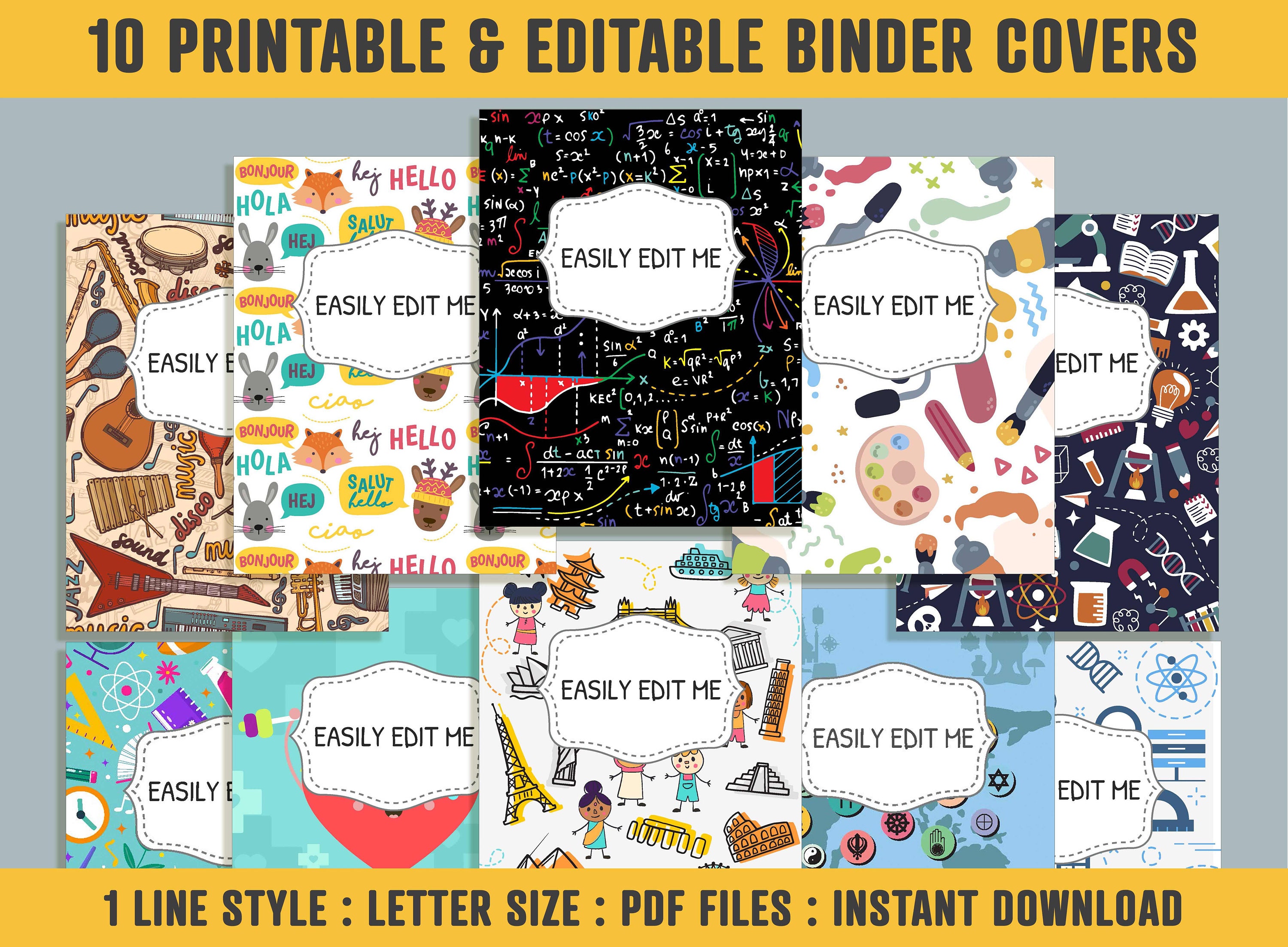 Subject Binder Covers 10 Printable & Editable Binder - Etsy