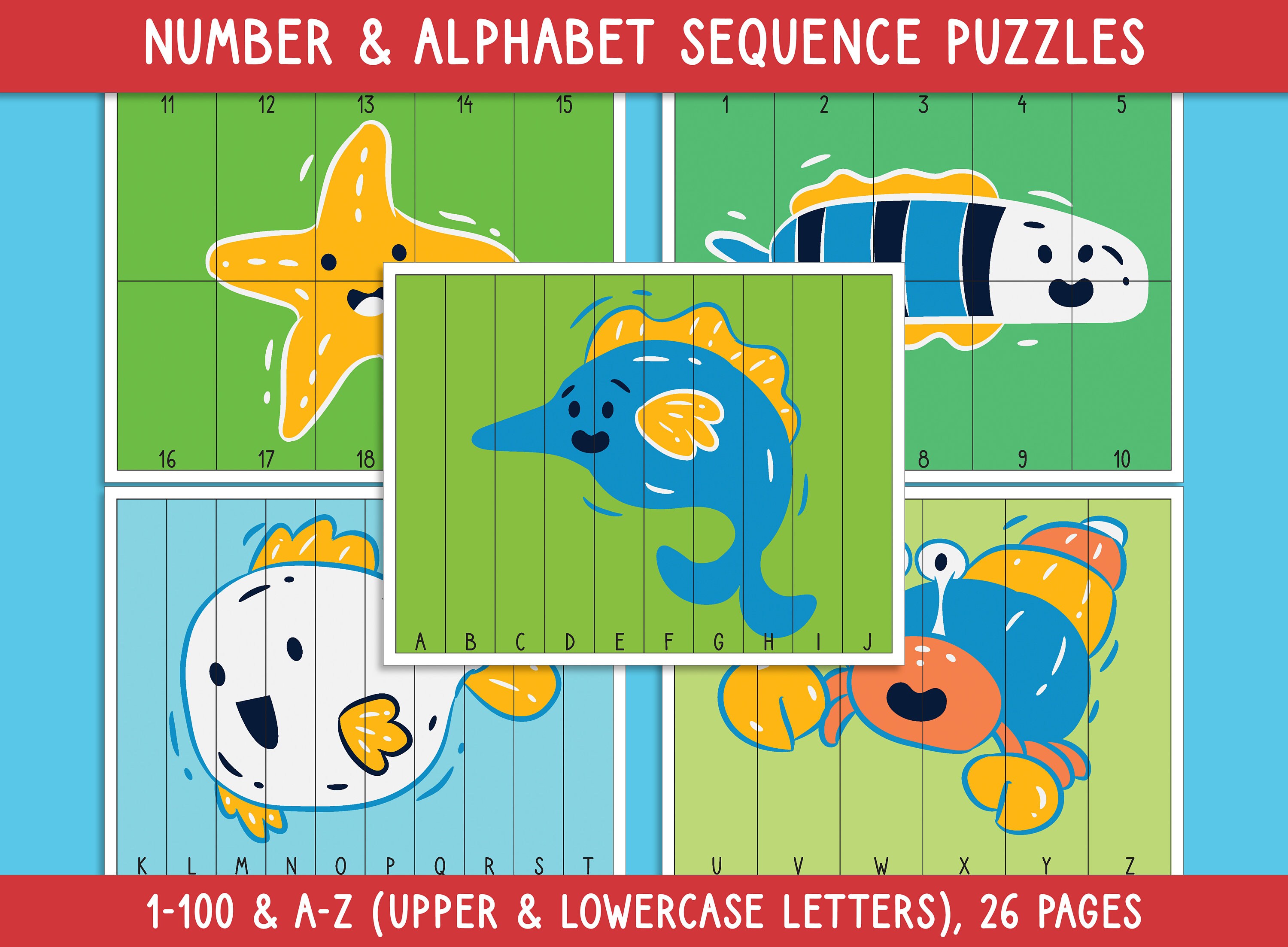 Sea Animal Number and Alphabet Sequence Puzzles (printable), 1-100 and ...