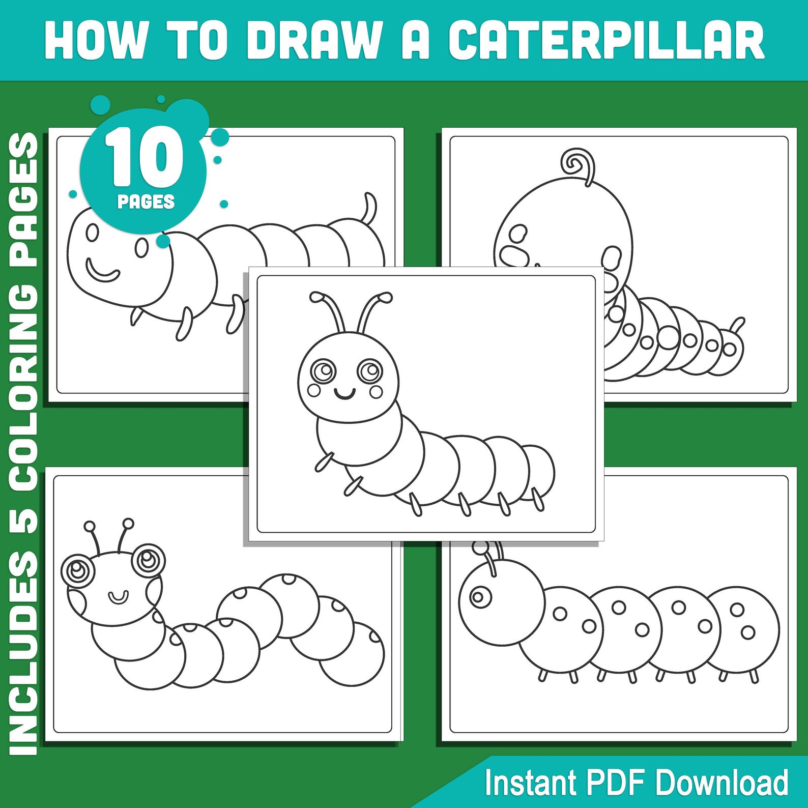 How to Draw a Caterpillar for Kids: Fun 5-page Step-by-step Tutorial ...