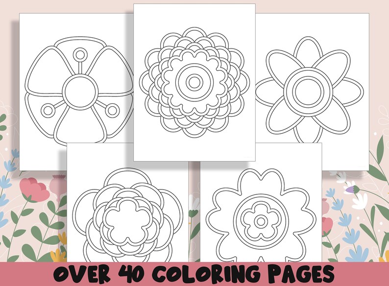 Flower Mandalas Coloring Book, 40 Printable Simple Spring Flower ...