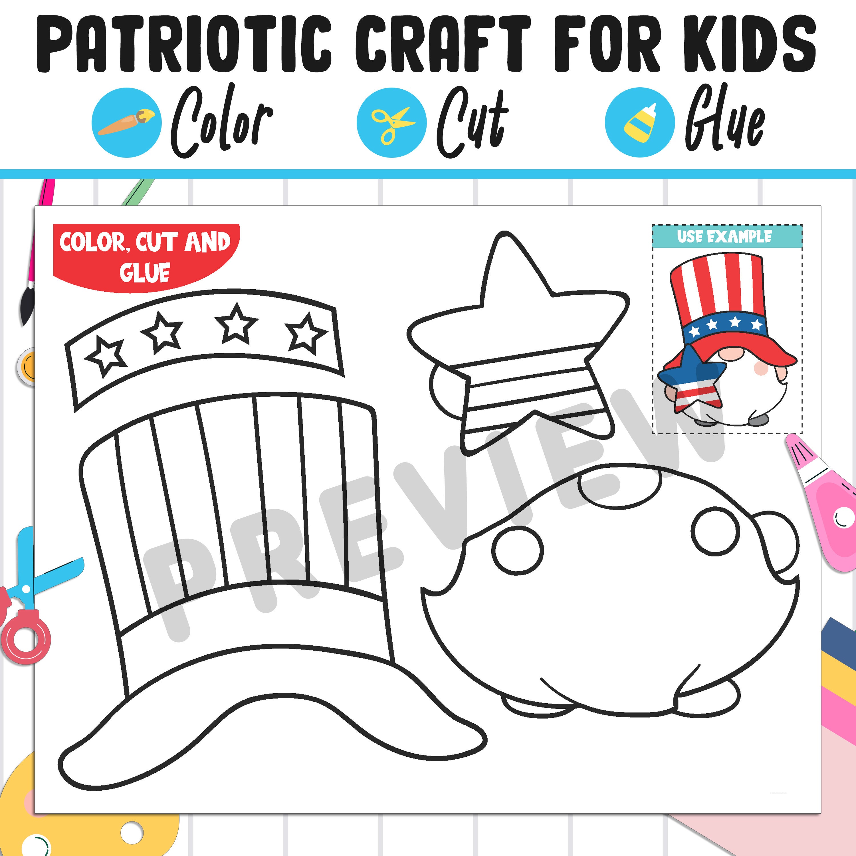 Patriotic Craft for Kids : Color, Cut, and Glue, a Fun 4th of July ...