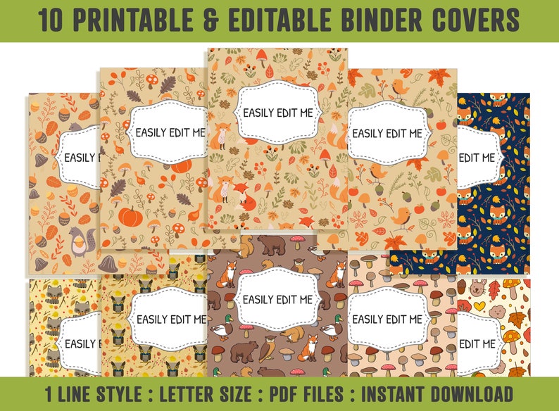 Autumn Patterns With Flowers and Animals Binder Cover, 10 Printable ...