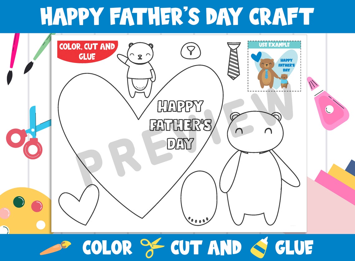 Happy Father's Day Craft Activity Color, Cut, and Glue for Prek to 2nd ...