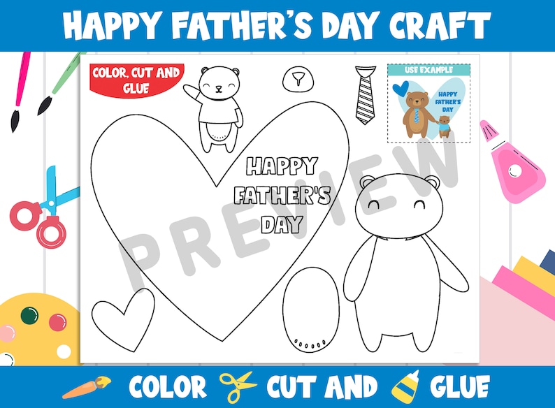 Happy Father's Day Craft Activity - Color, Cut, and Glue for Prek to ...