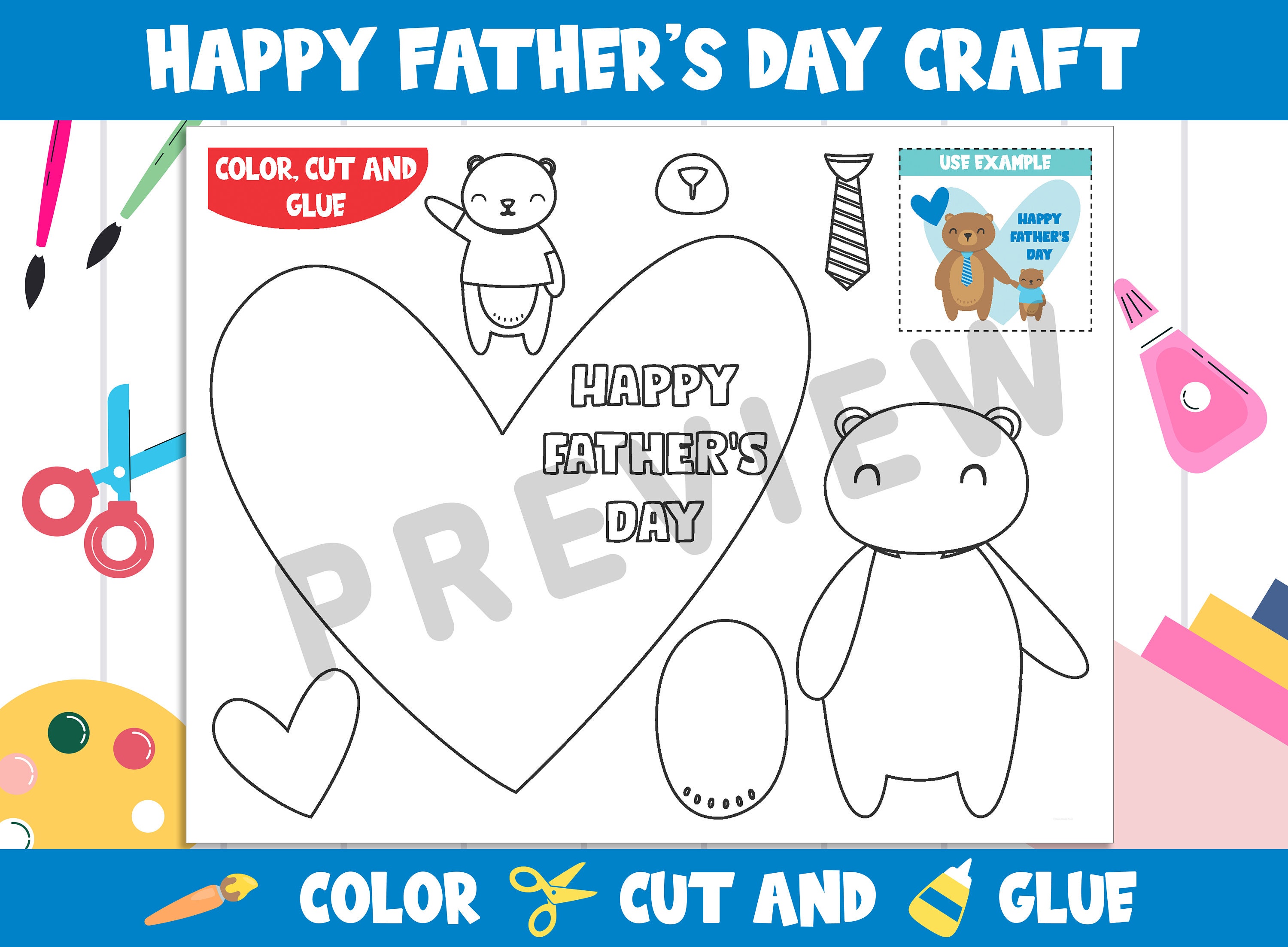 Happy Father's Day Craft Activity - Color, Cut, and Glue for Prek to ...