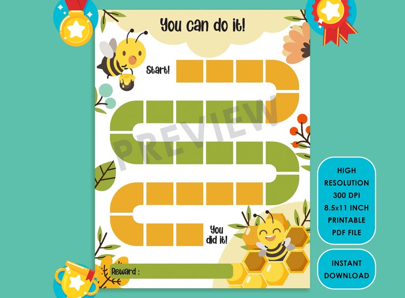 Charming Printable Bee Reward Chart for Kids, Honey Bee-themed Behavior ...
