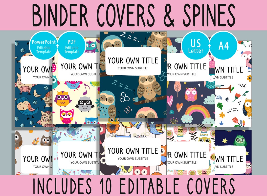 10 Editable Cute Owl Binder Covers Includes 1 1.5 2 - Etsy