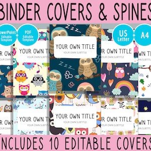 10 Editable Cute Owl Binder Covers, Includes 1, 1.5, 2" Spines ...