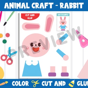 Animal Craft Activity - Rabbit : Color, Cut, and Glue for Prek to 2nd ...