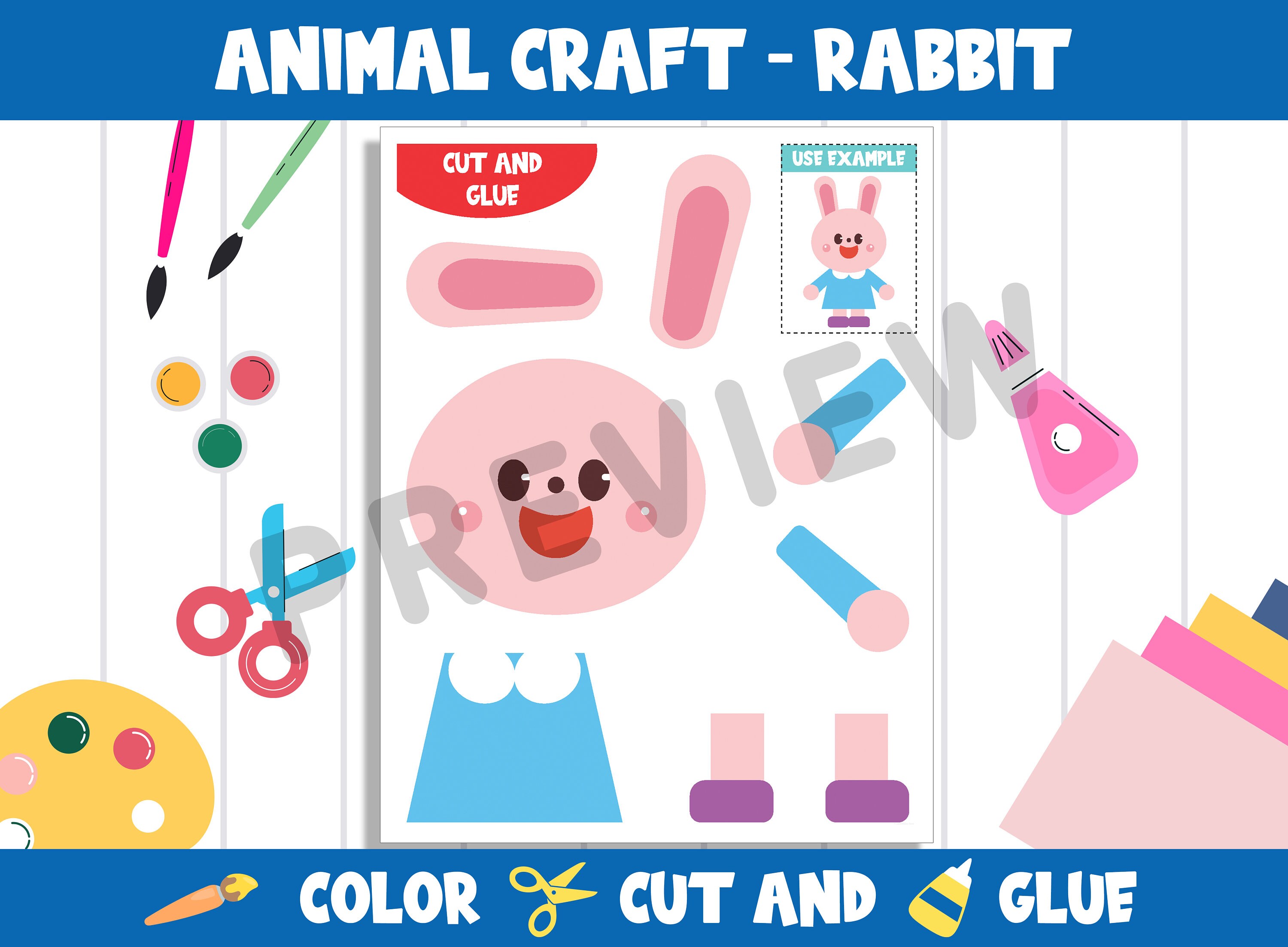 Animal Craft Activity Rabbit : Color Cut and Glue for Prek - Etsy