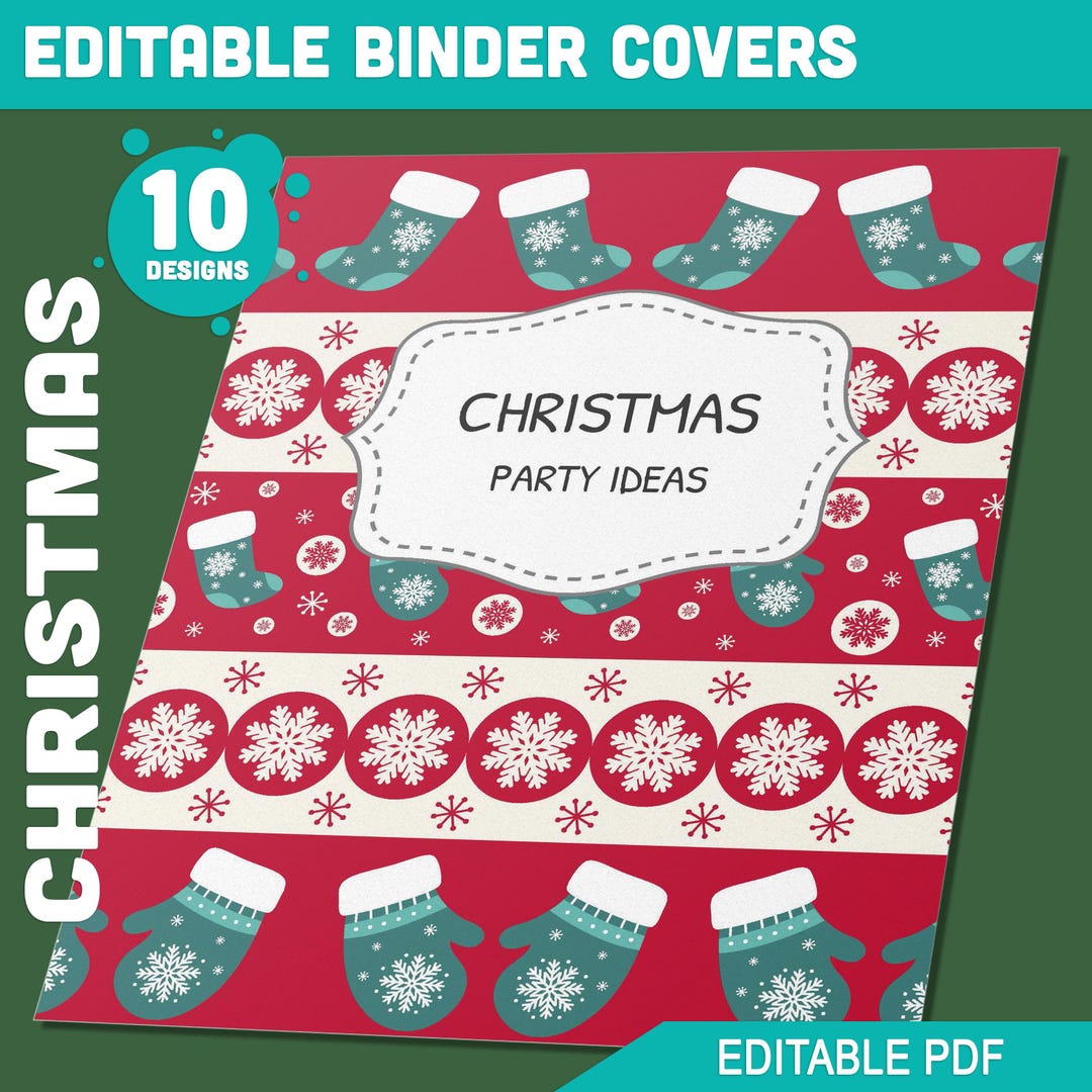 Christmas Pattern Binder Cover, 10 Printable & Editable Binder Covers ...