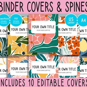 10 Editable Abstract Floral Binder Covers, Includes 1, 1.5, 2" Spines ...