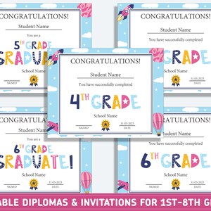 Editable 5th Grade Awards, 1st to 8th Grade Diploma, Certificate of ...