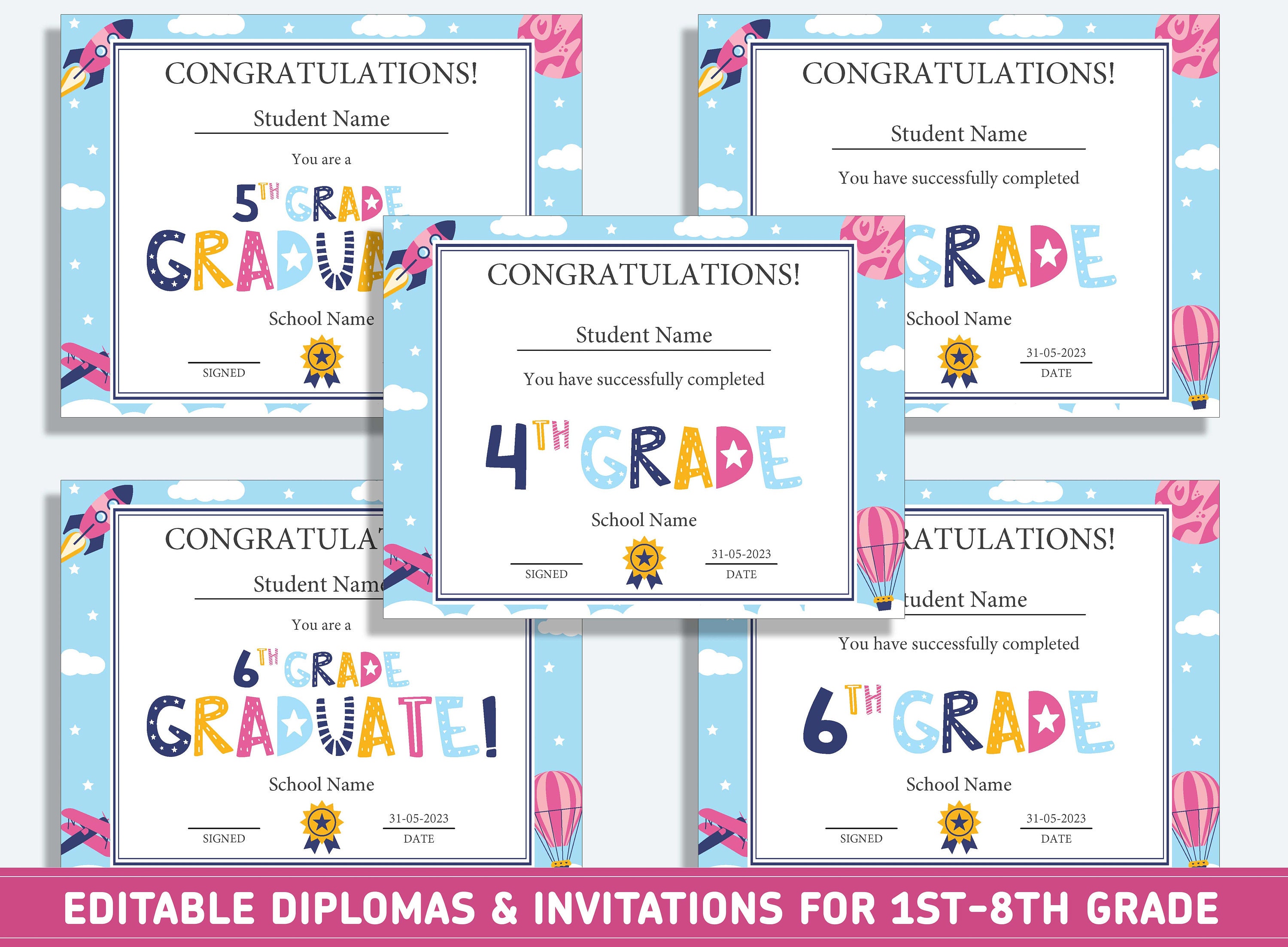 Editable 5th Grade Awards 1st to 8th Grade Diploma - Etsy