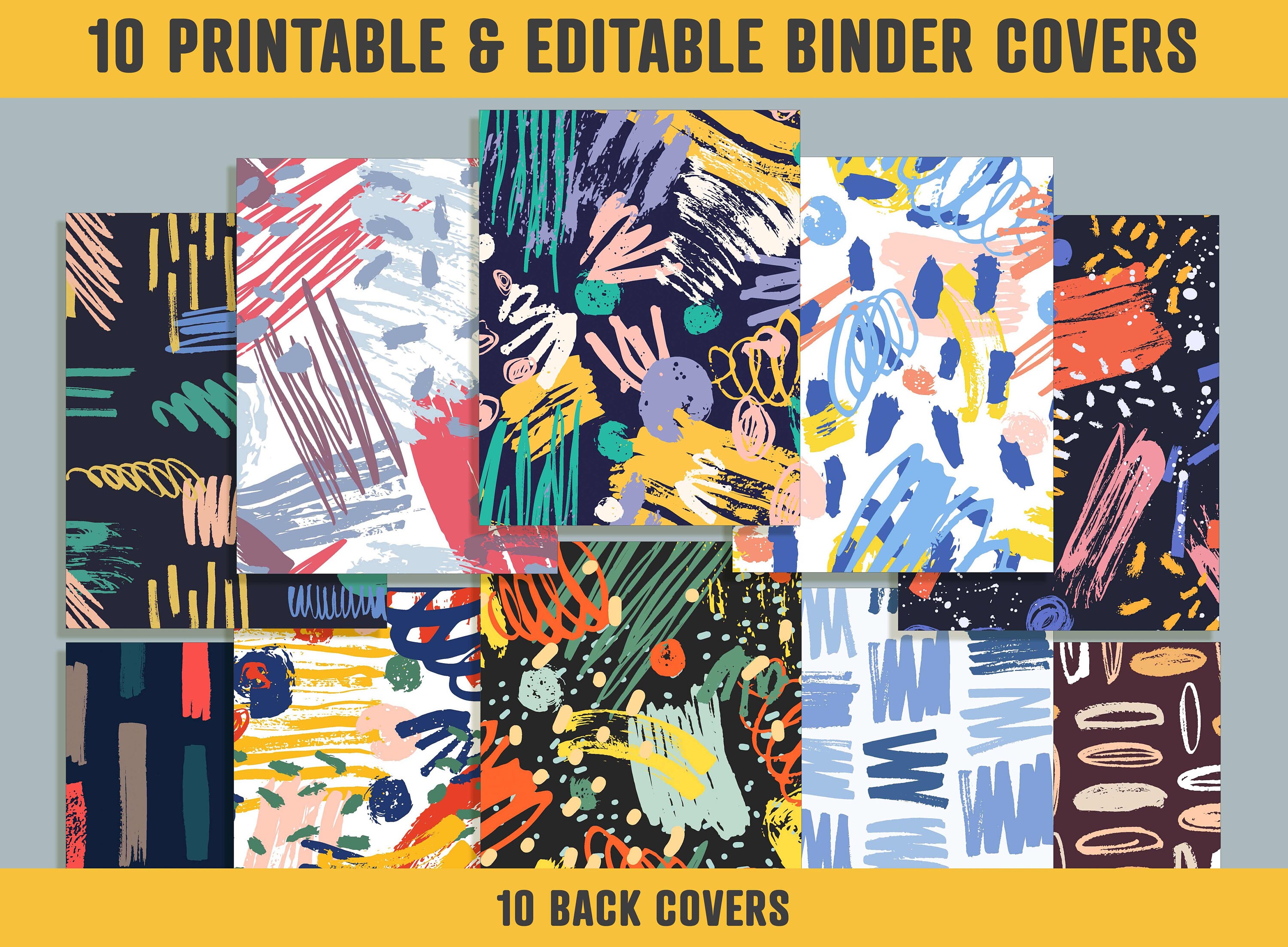 Abstract Doodle Pattern Binder Cover, 10 Printable & Editable Binder ...