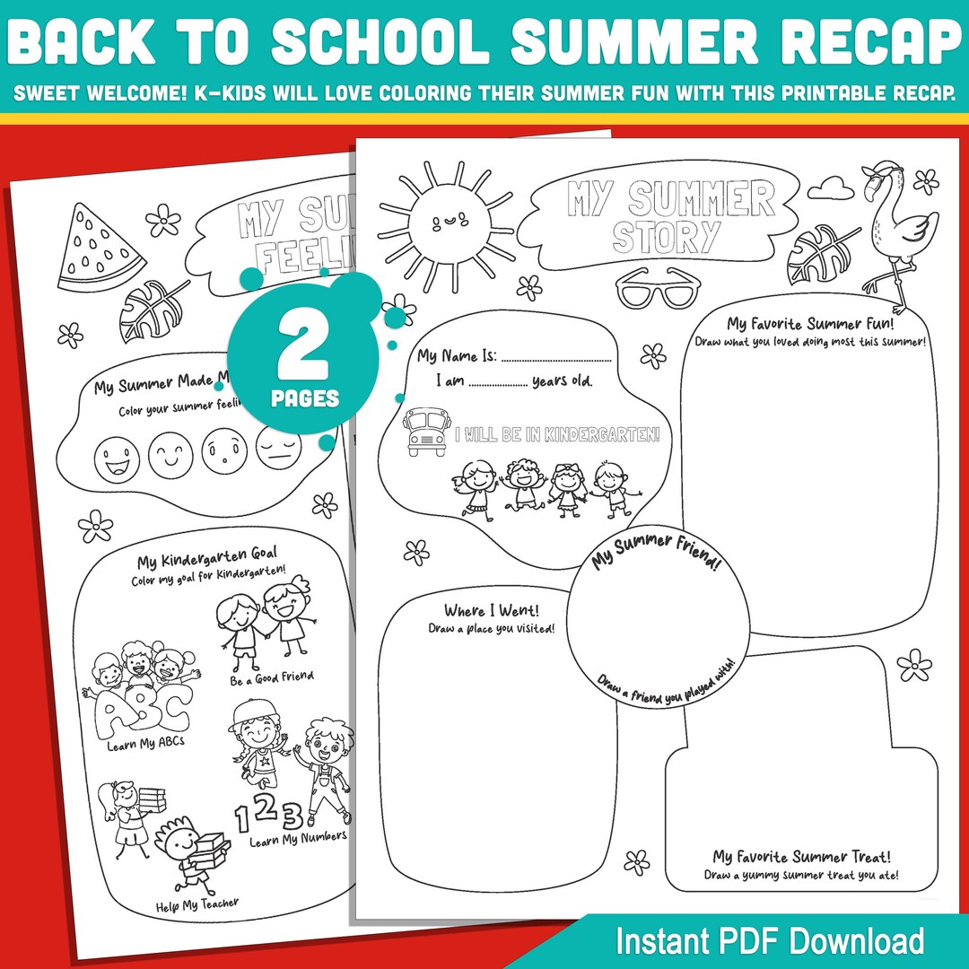 Printable Back to School Summer Recap Coloring Activity - 2 Pages for ...