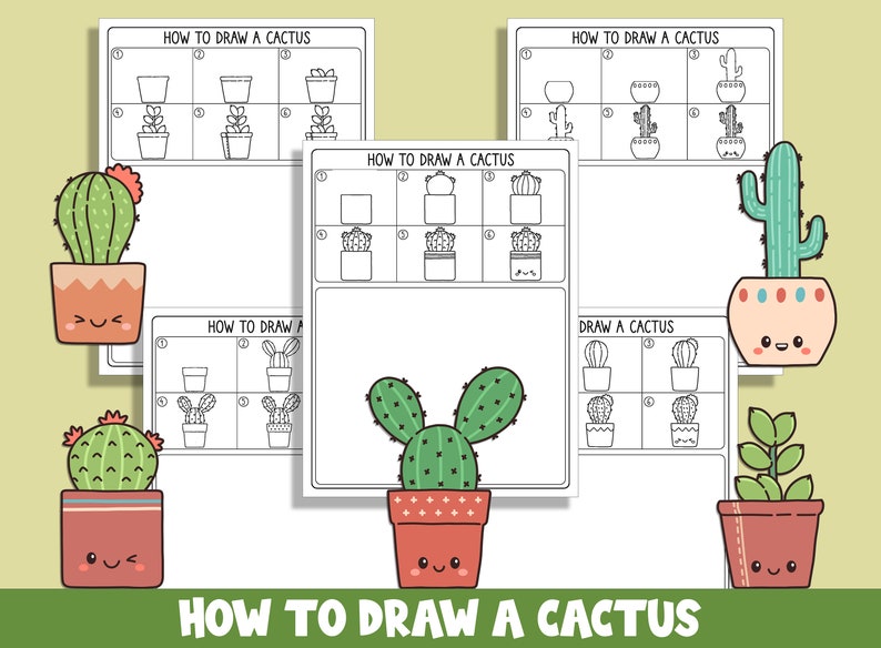 Learn How to Draw a Cactus, Directed Drawing Step by Step Tutorial 5 ...
