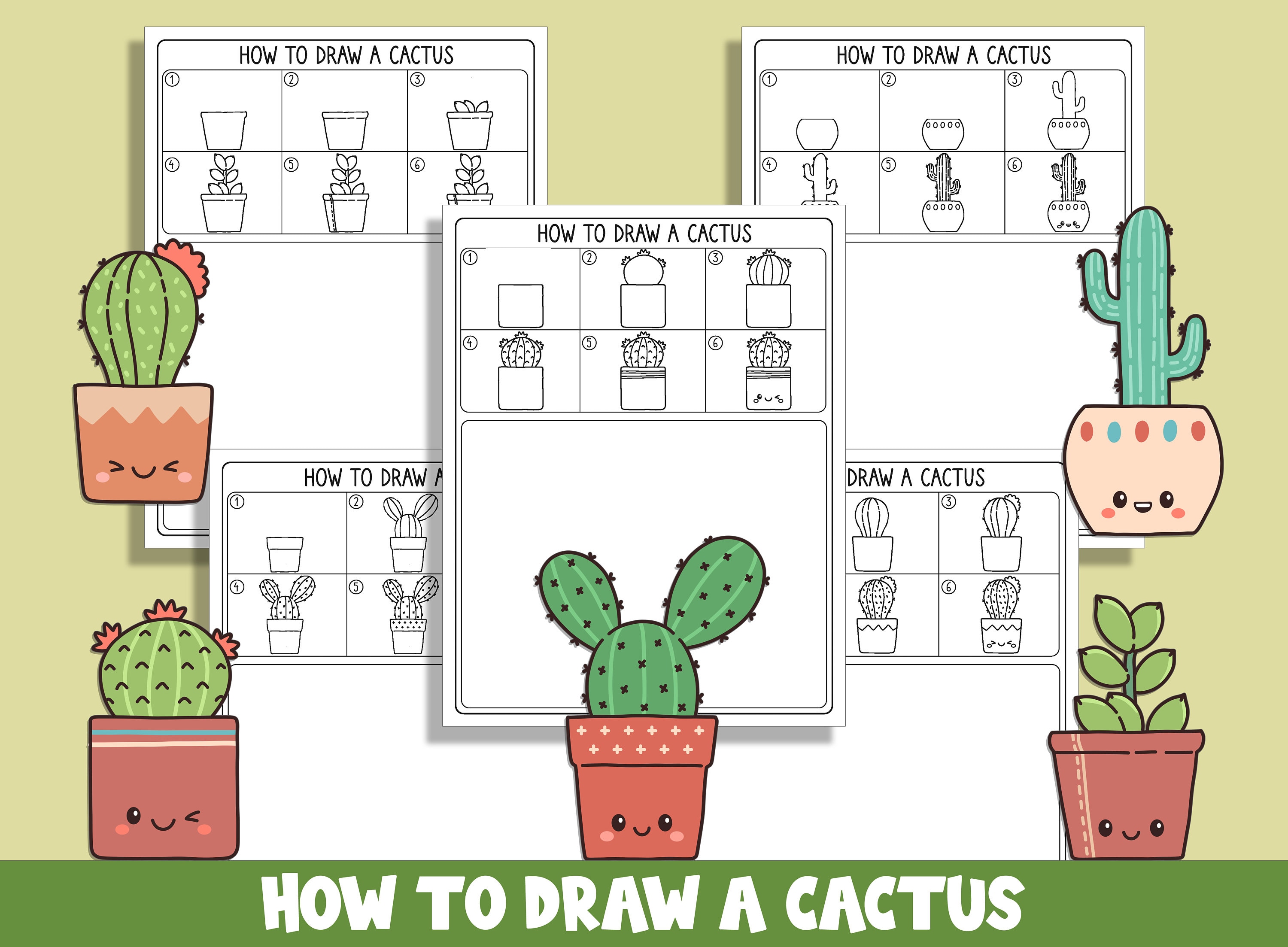 Learn How to Draw a Cactus, Directed Drawing Step by Step Tutorial 5 ...