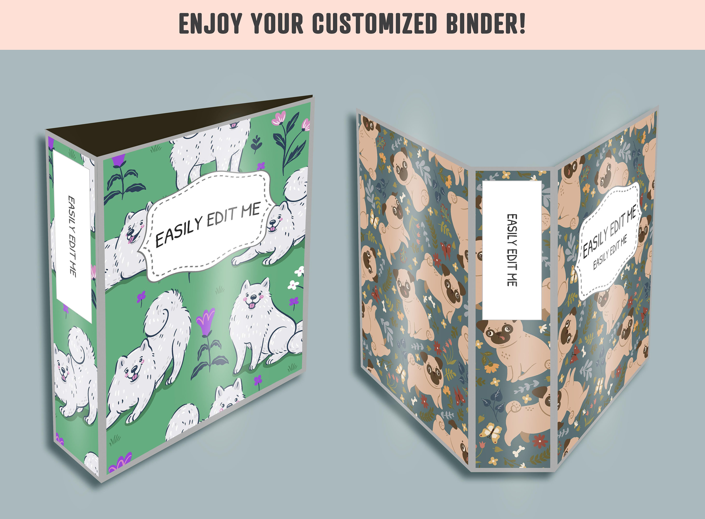 Dogs and Flowers Binder Cover 10 Printable/editable Binder - Etsy