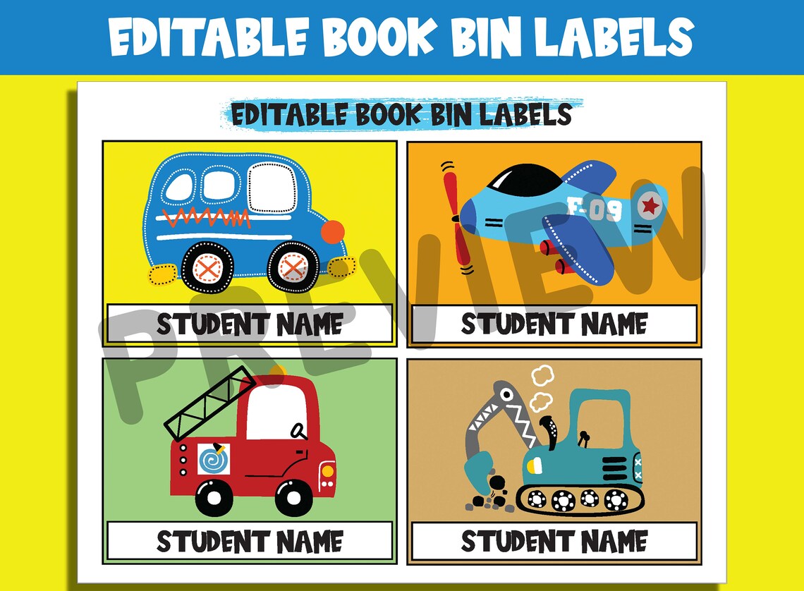 Editable Vehicle Book Bin Labels: 16 Customizable Designs for - Etsy