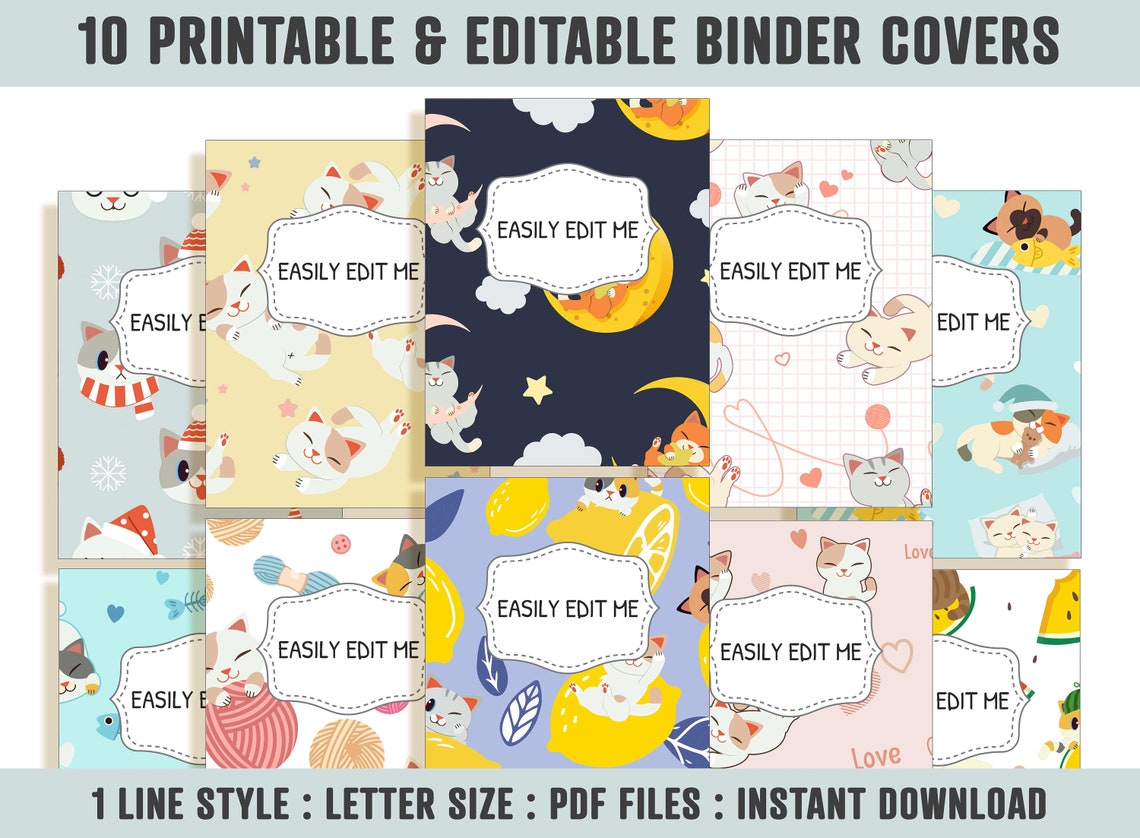 Cat Binder Cover 10 Printable/editable Coversspines - Etsy