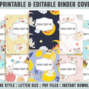 Cat Binder Cover, 10 Printable/editable Covers+spines, Teacher/school ...