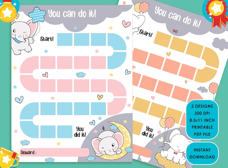 Printable Elephant Reward Chart for Kids, Adorable Animal Behavior ...
