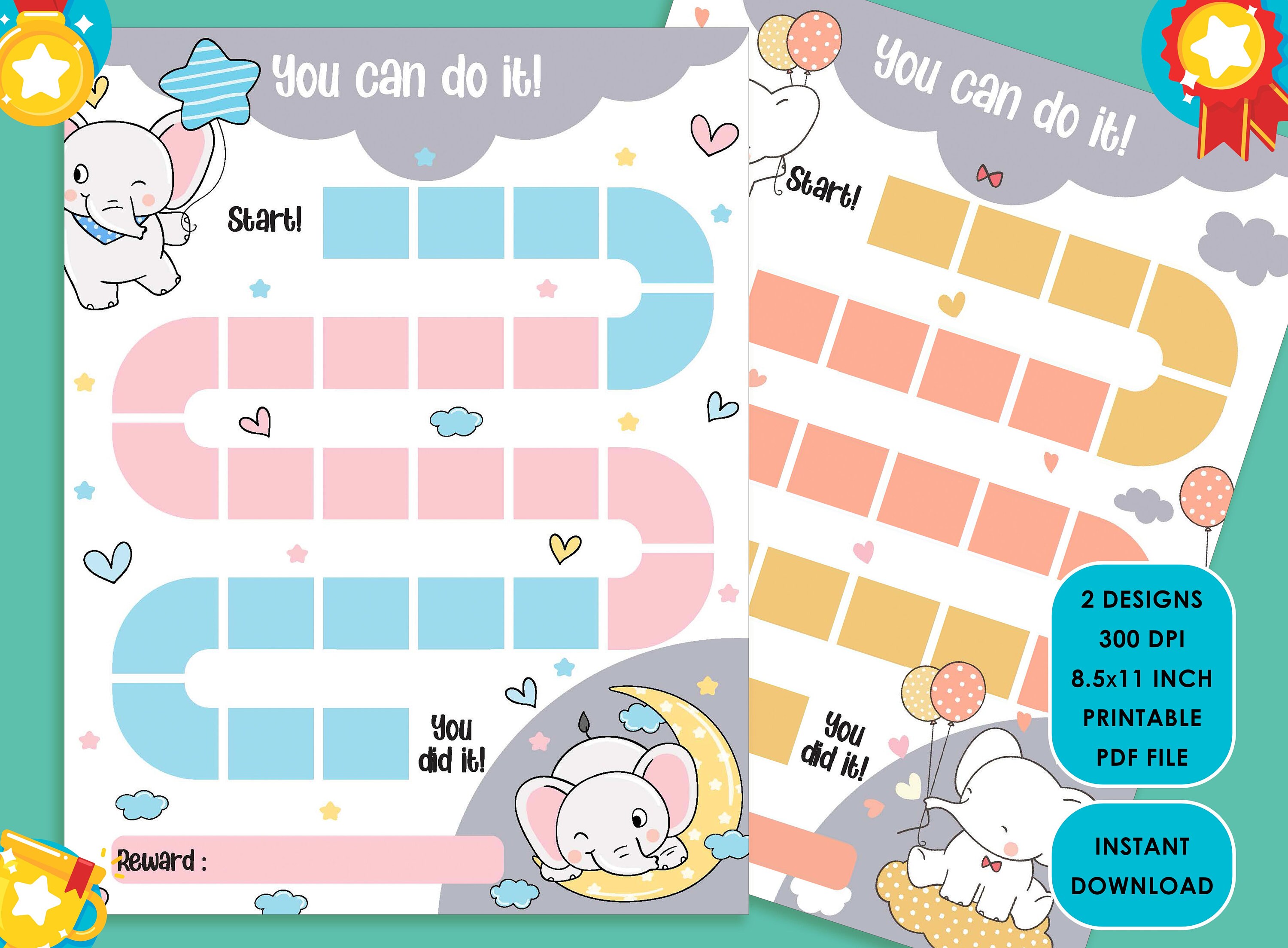 Printable Elephant Reward Chart for Kids, Adorable Animal Behavior ...