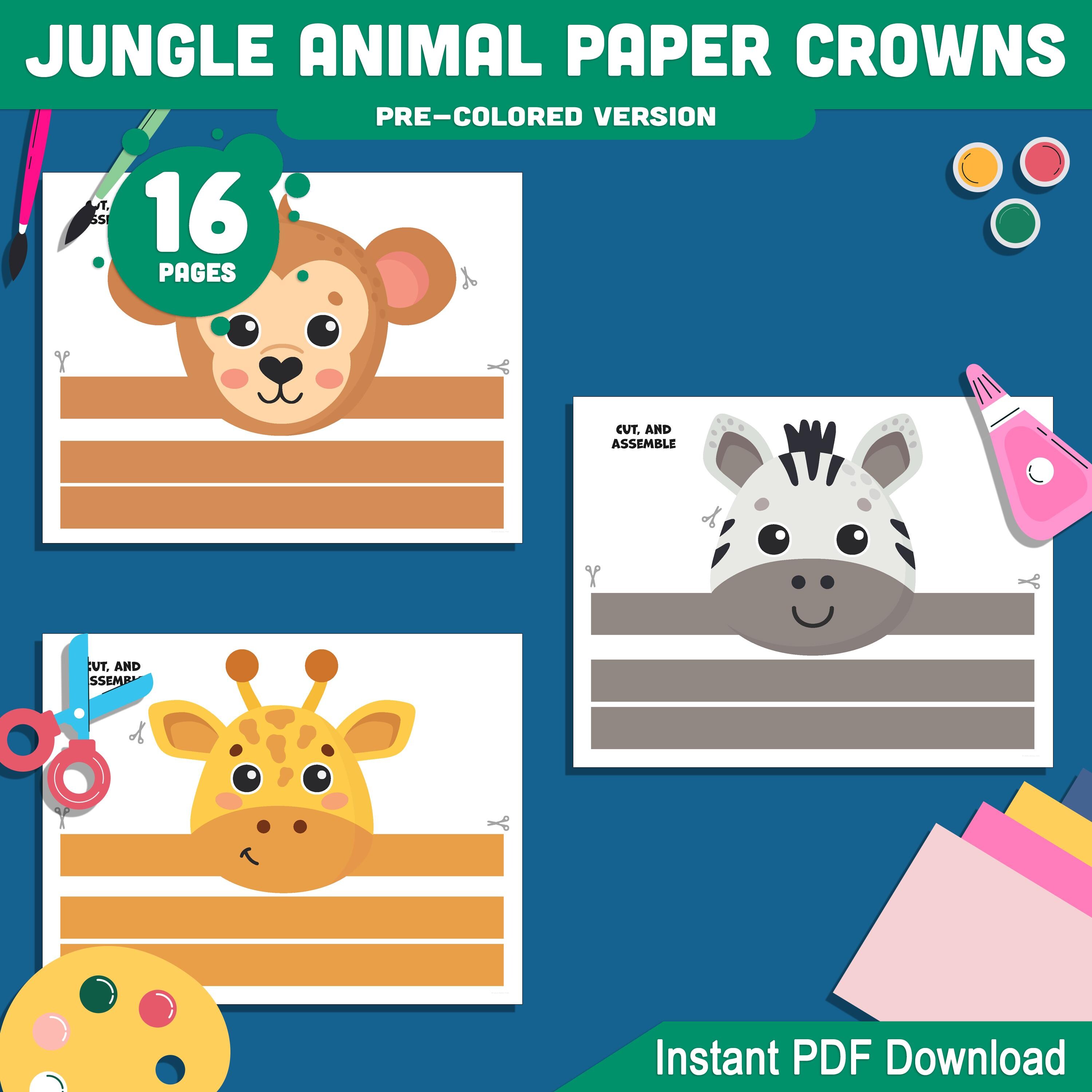 Jungle Animal Paper Crowns for Kids: 8 Fun Printable Headbands to Color ...