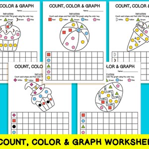 40 Count, Color & Graph Worksheets, Count and Graph Shapes Worksheets ...