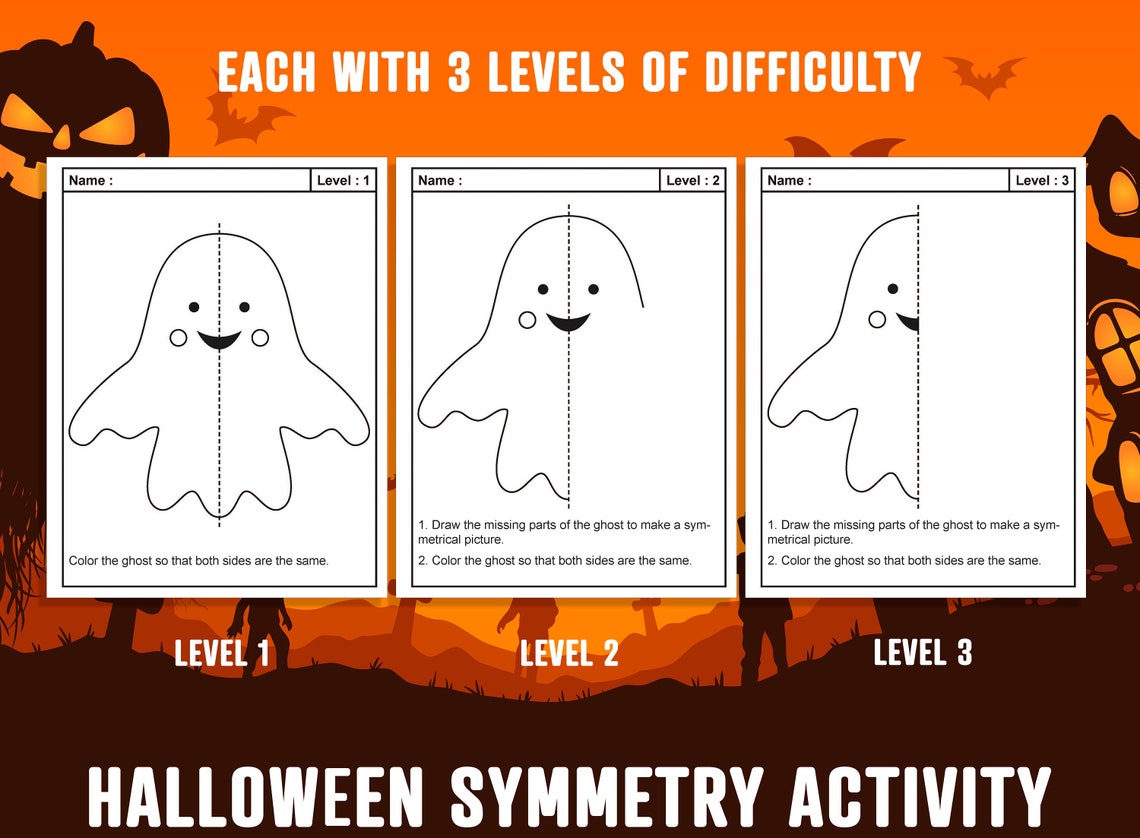 Halloween Symmetry Worksheet, Ghost, Halloween, Cauldron Lines of ...