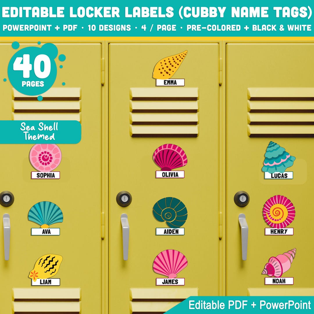 Editable Locker Labels, Cubby Name Tags, Seashell Themed, Pre-colored ...