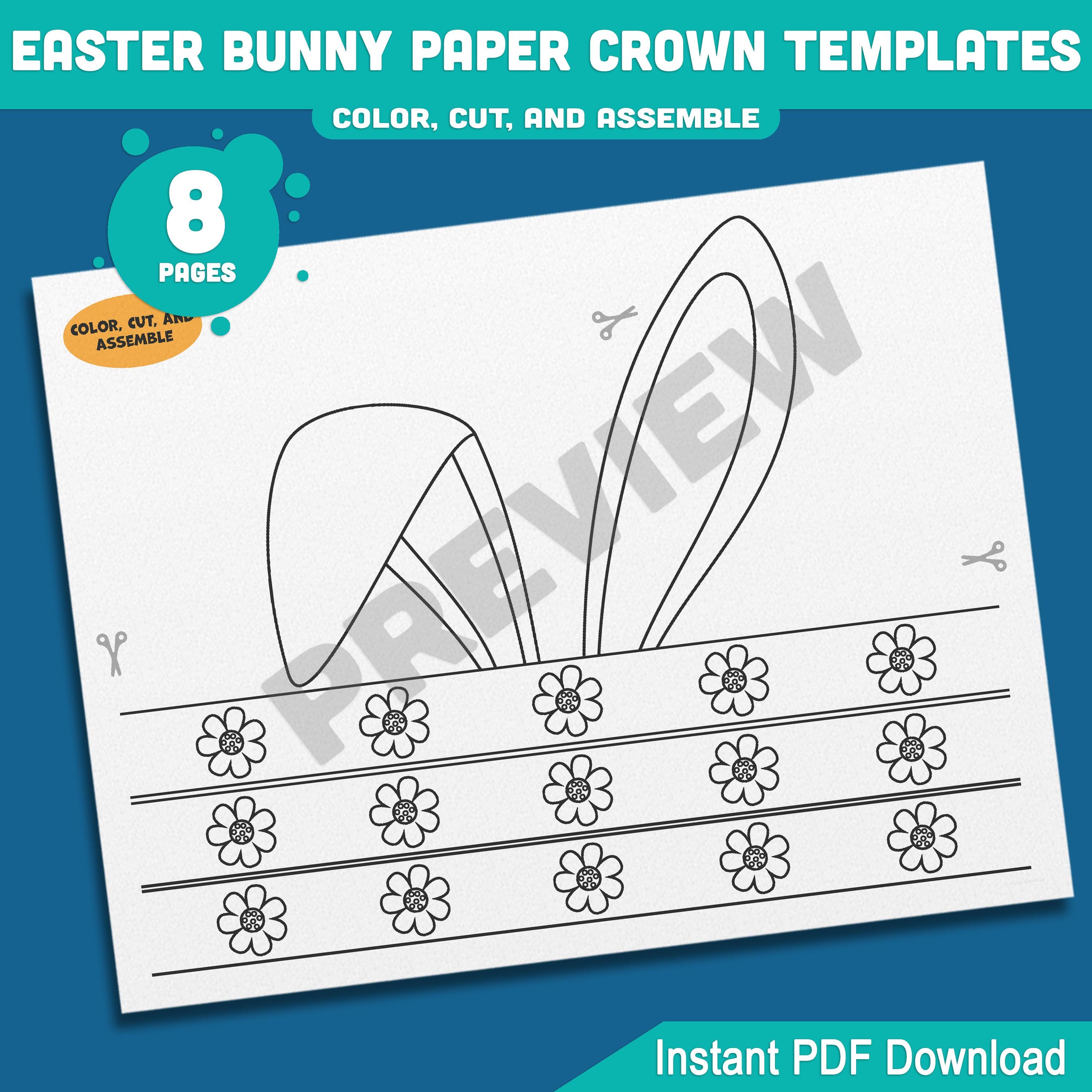 Easter Bunny Paper Crown Templates, Printable Rabbit Ears Headband, 8 ...