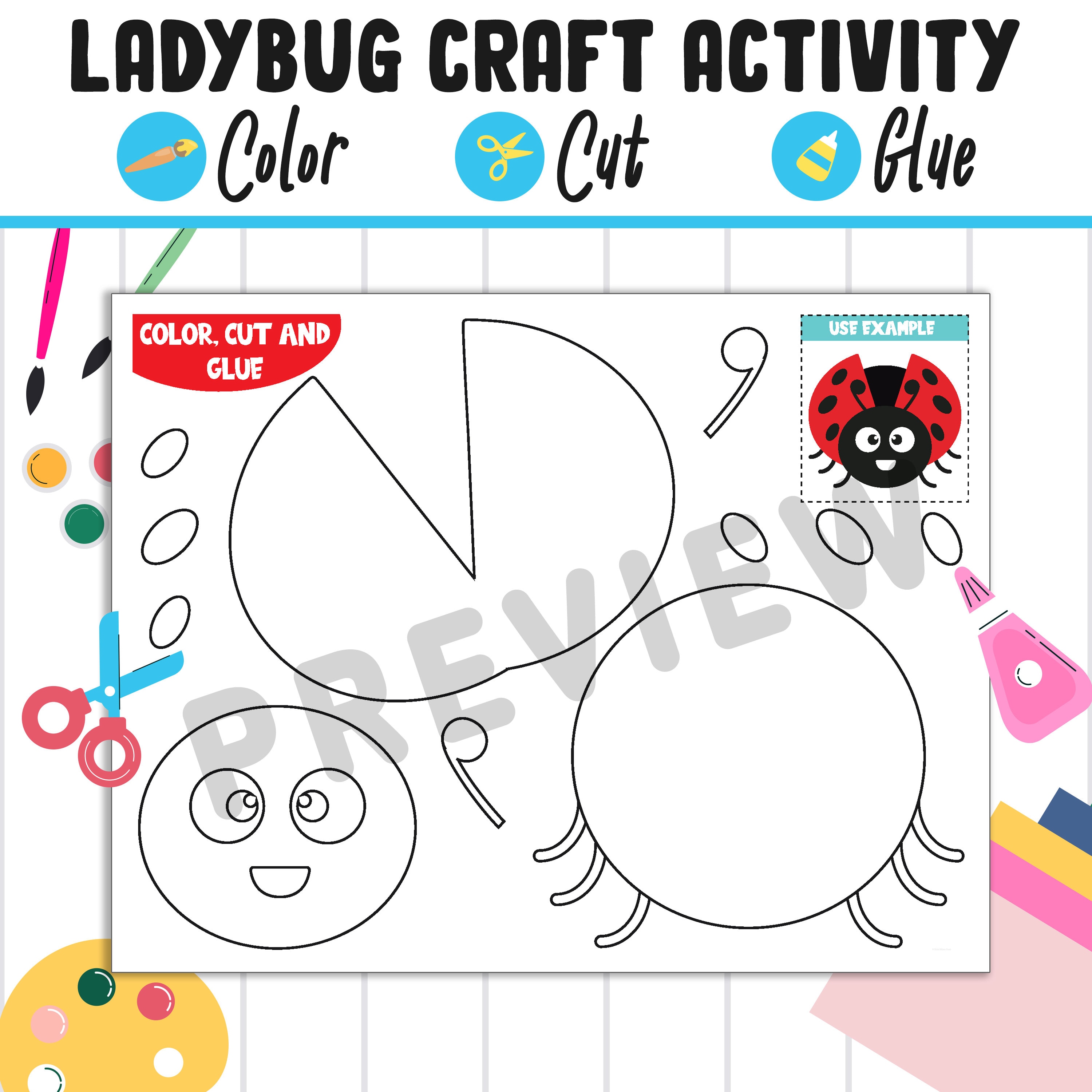 Ladybug Paper Craft Activity Color, Cut, and Glue for Prek to 2nd Grade ...