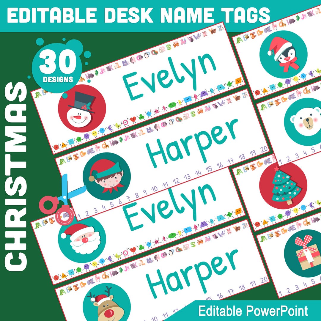 Editable Christmas Desk Name Tags for Students: 30 Festive Designs With ...
