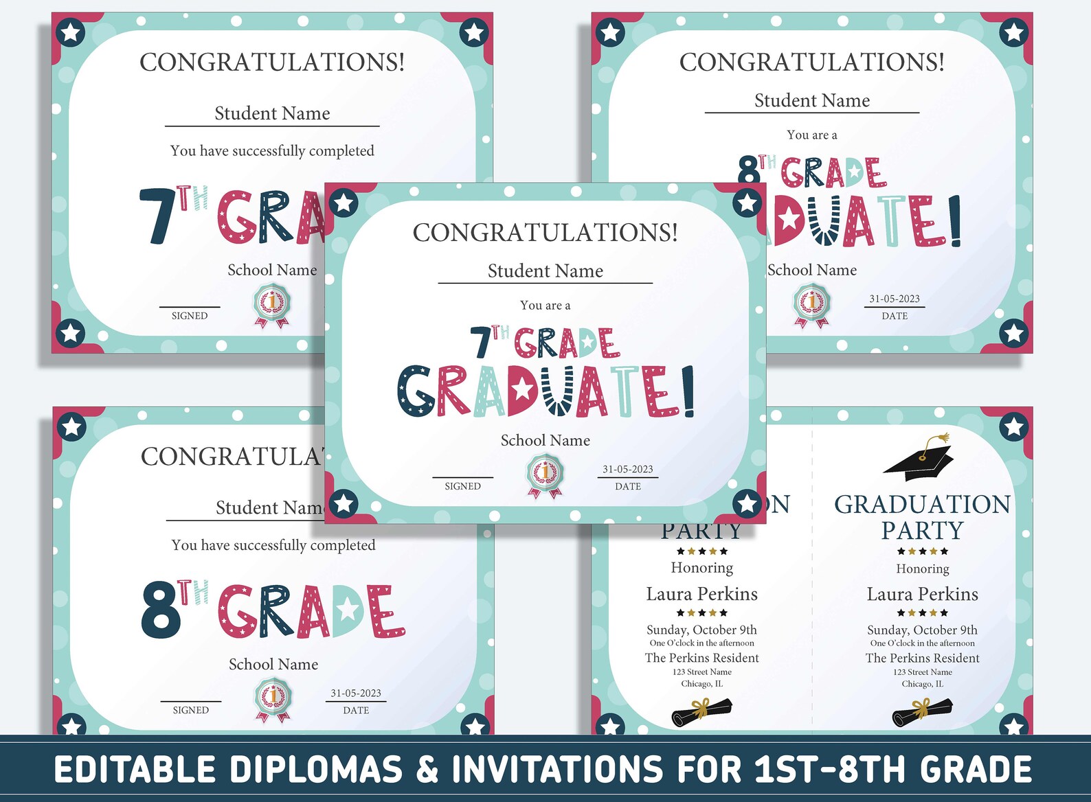 Editable First Grade Awards, 1st to 8th Grade Diploma, Certificate of ...