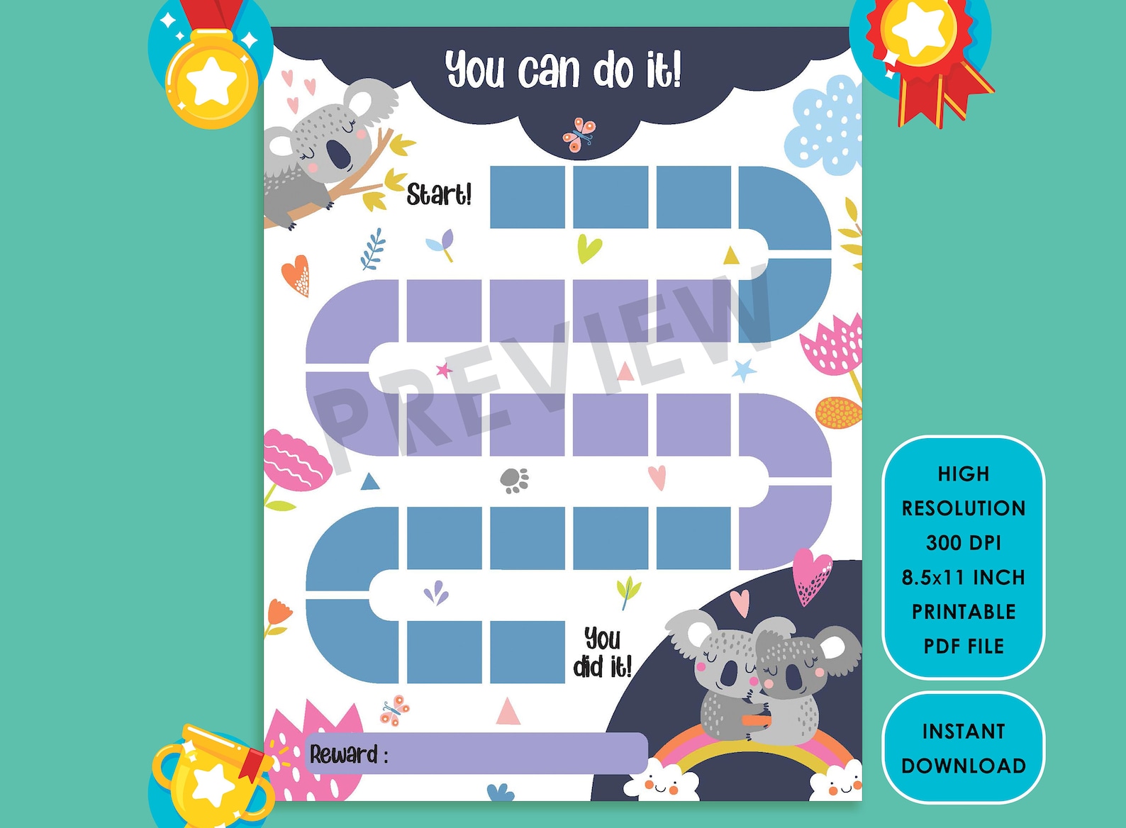Printable Llama & Koala Reward Chart for Kids, Adorable Behavior ...