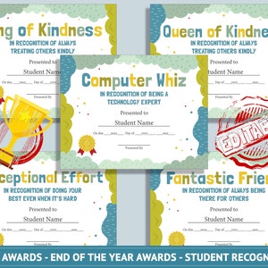 26 Editable Classroom Certificates - End of the Year Awards - Student ...