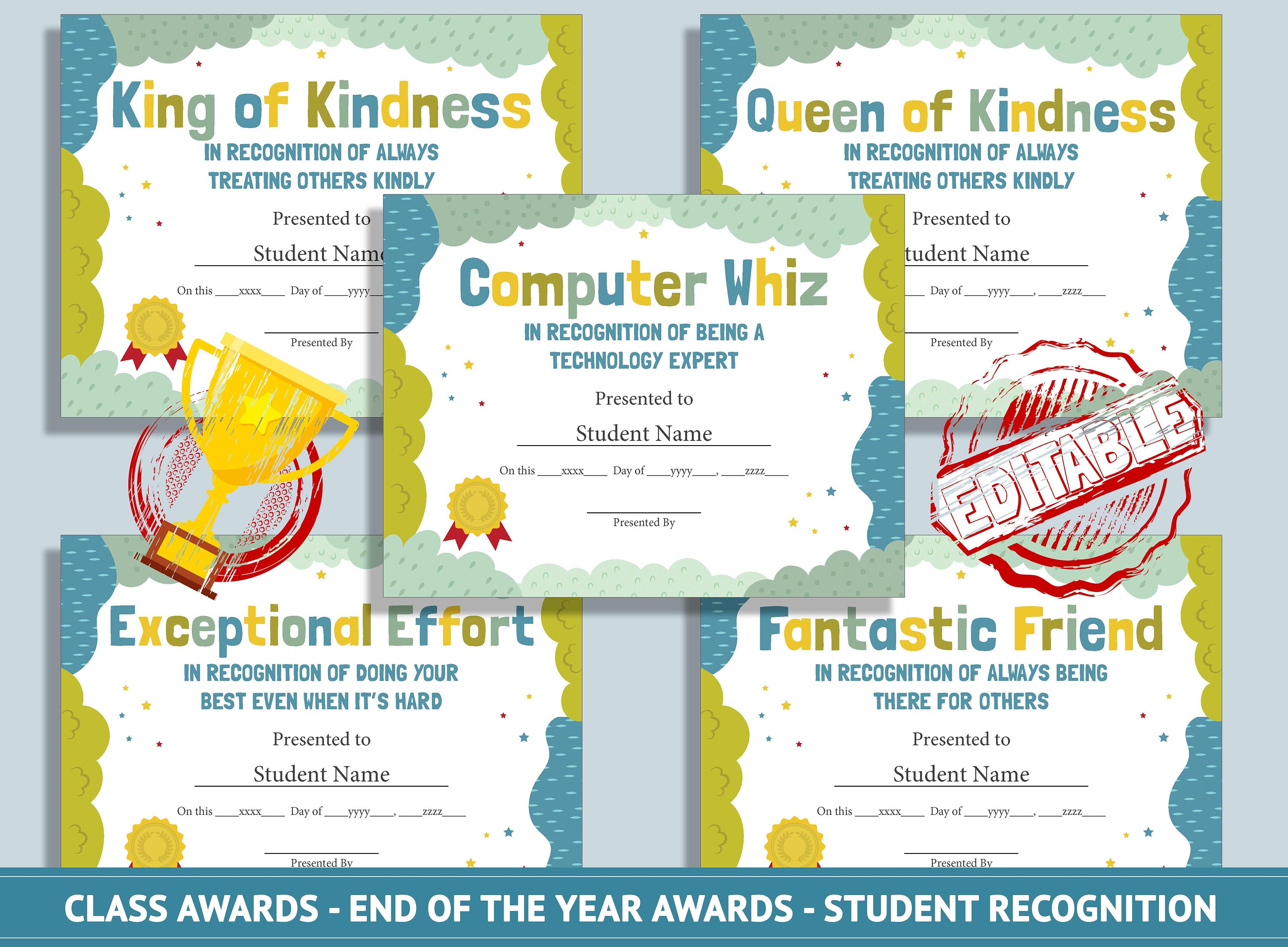 26 Editable Classroom Certificates End of the Year Awards Student ...