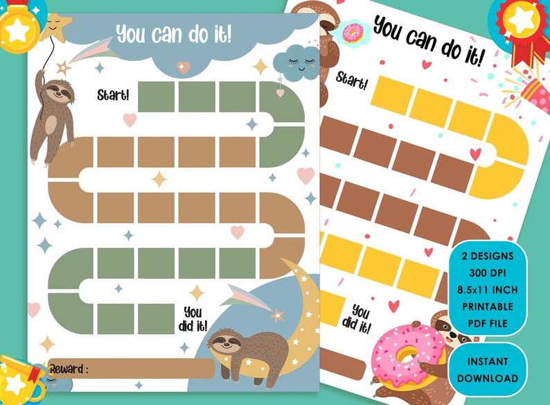 Printable Sloth Reward Chart for Kids, Adorable Sloth in the Sky With ...