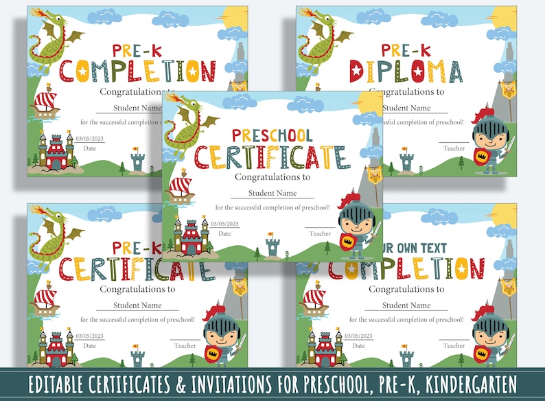 37 Editable Pages of Knight and Dragon-themed Diplomas, Certificates ...