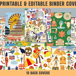 Cultural Travel Binder Cover, 10 Printable & Editable Binder Covers ...