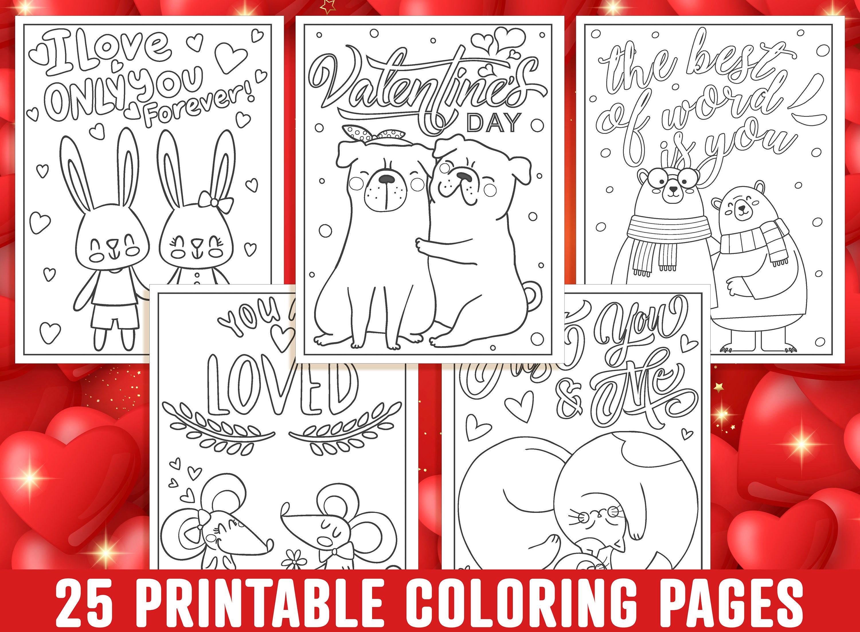 Valentine's Day Coloring Pages 25 Printable Valentine | Etsy