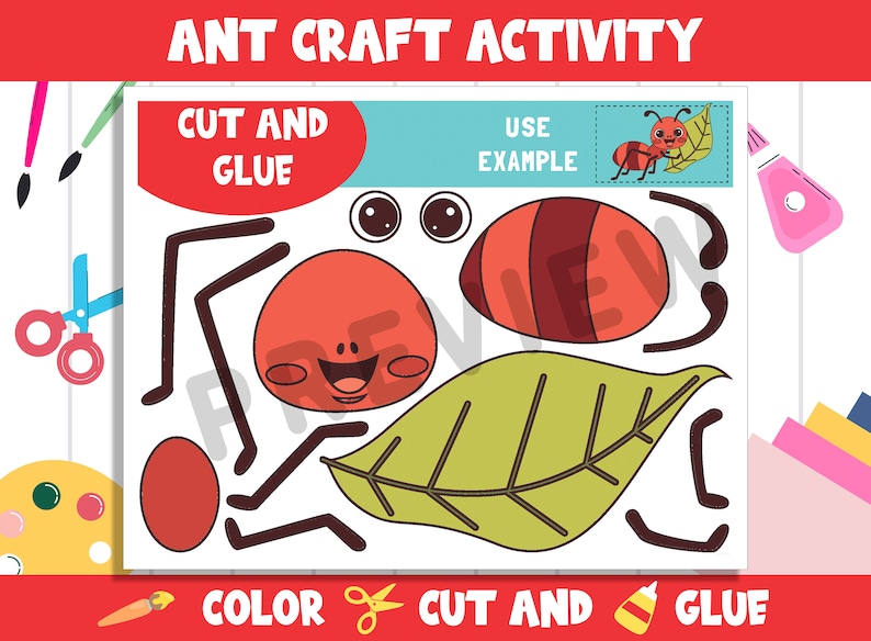 Cute Ant Craft Activity - Color, Cut, and Glue for Prek to 2nd Grade ...