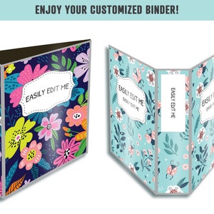 Binder Cover and Spine, 10 Printable/editable Covers + Spines Binder ...