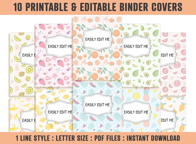 Tropical Fruits and Berries Binder Cover, 10 Printable & Editable ...