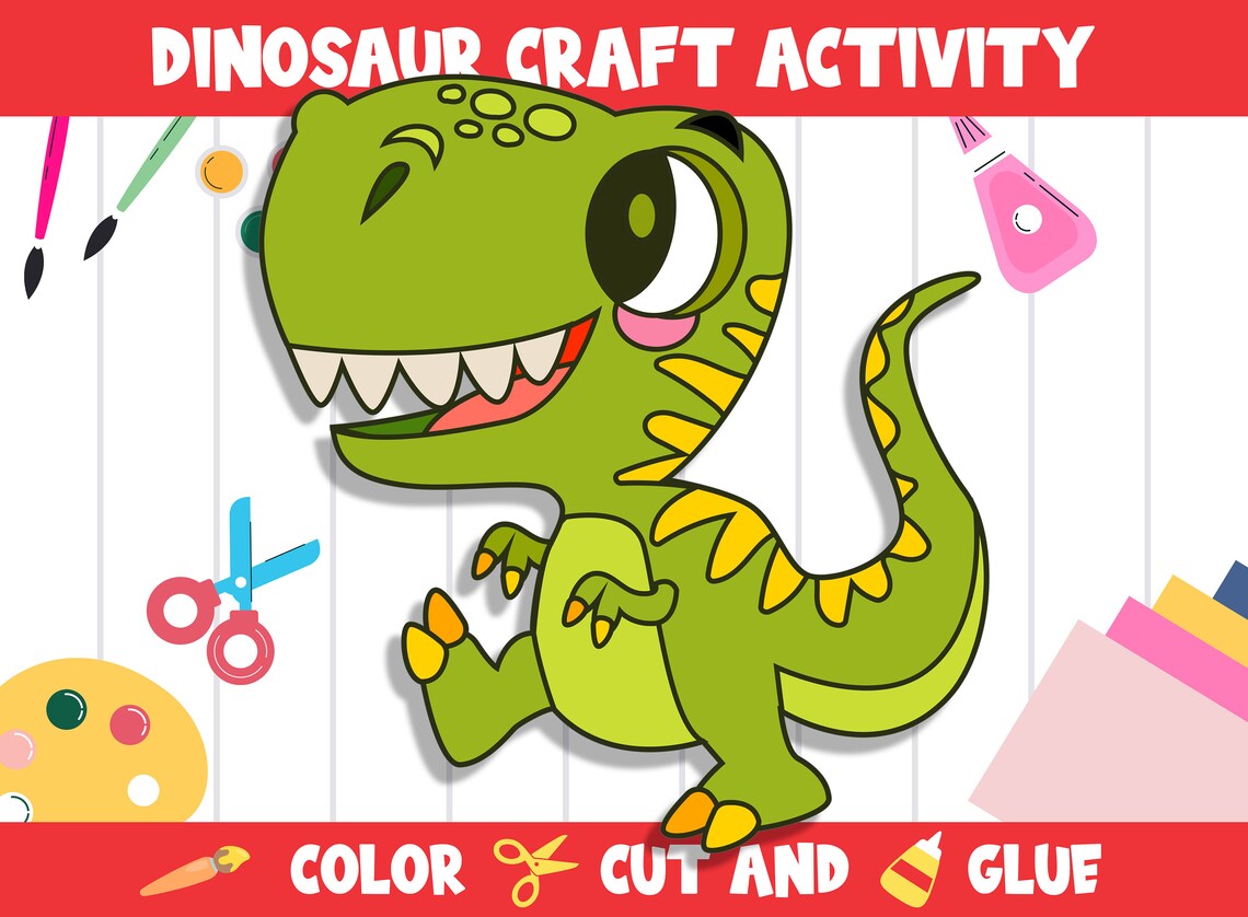 Cute Dinosaur Craft Activity Color Cut and Glue for Prek - Etsy