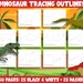 Printable Dinosaur Outline, 25 Blank black & White 25 Dashed Tracing ...